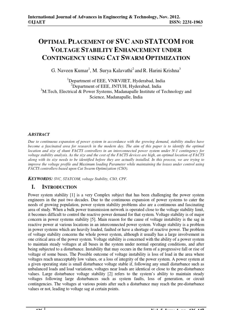 Optimal Placement of SVC and Statcom For Voltage Stability Enhancement ... Optimal Placement of SVC and Statcom For Voltage Stability Enhancement ...