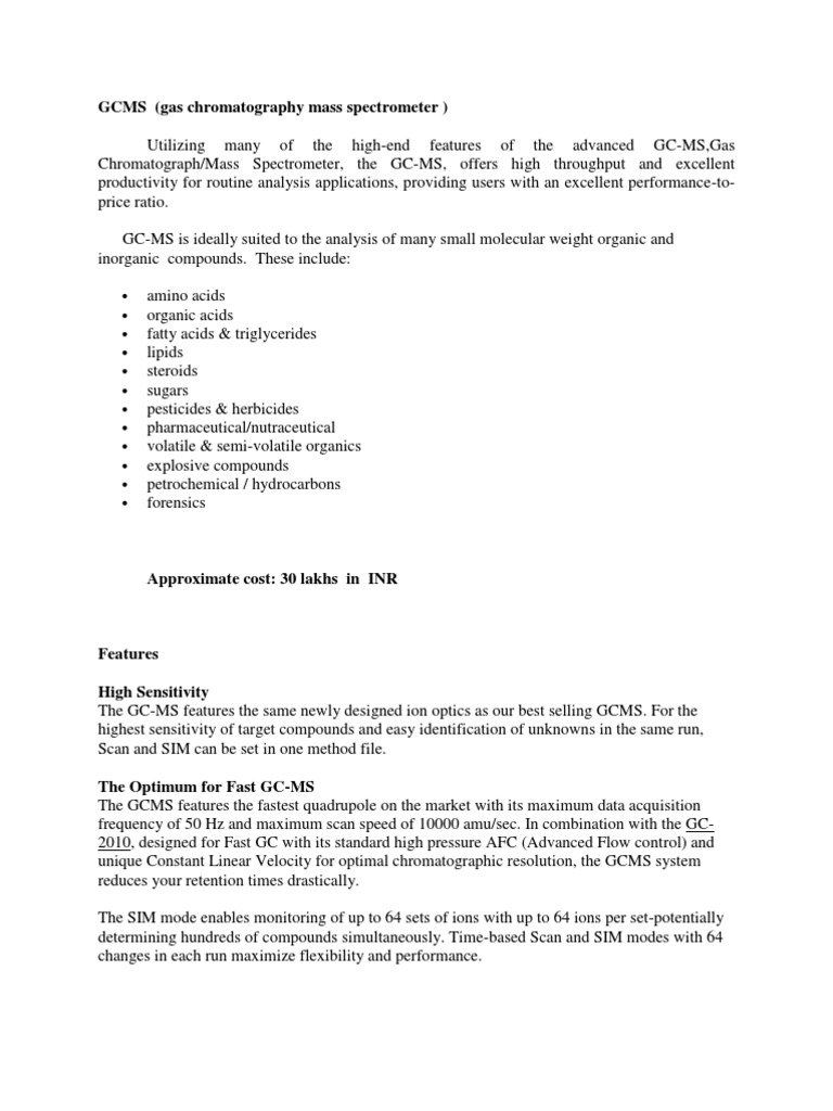 GC Ms Specification | PDF | Gas Chromatography–Mass Spectrometry | Gas ...