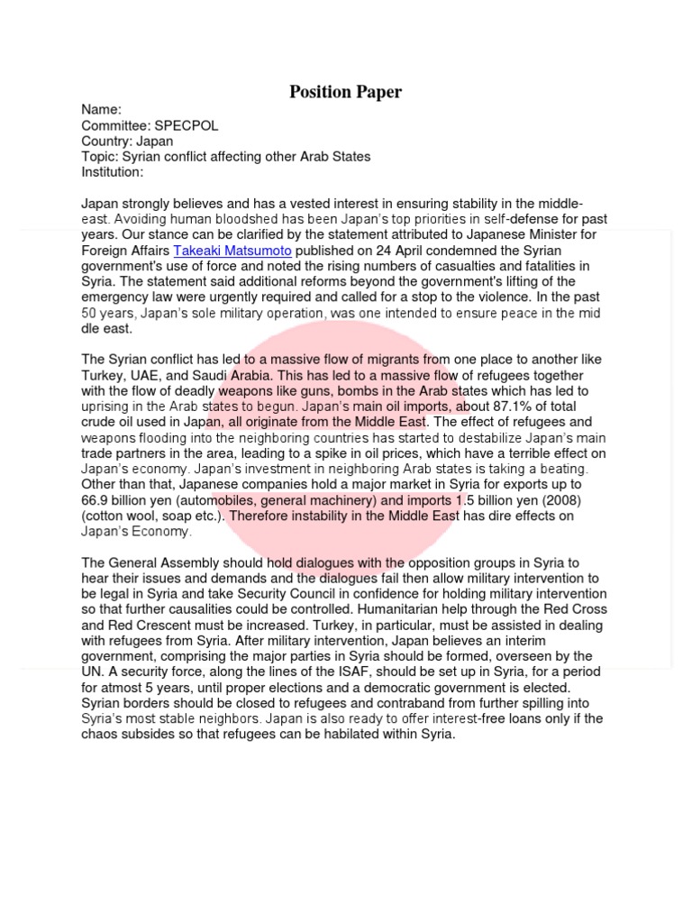 Position Paper Specpol Japan | PDF | Syria | Arab World