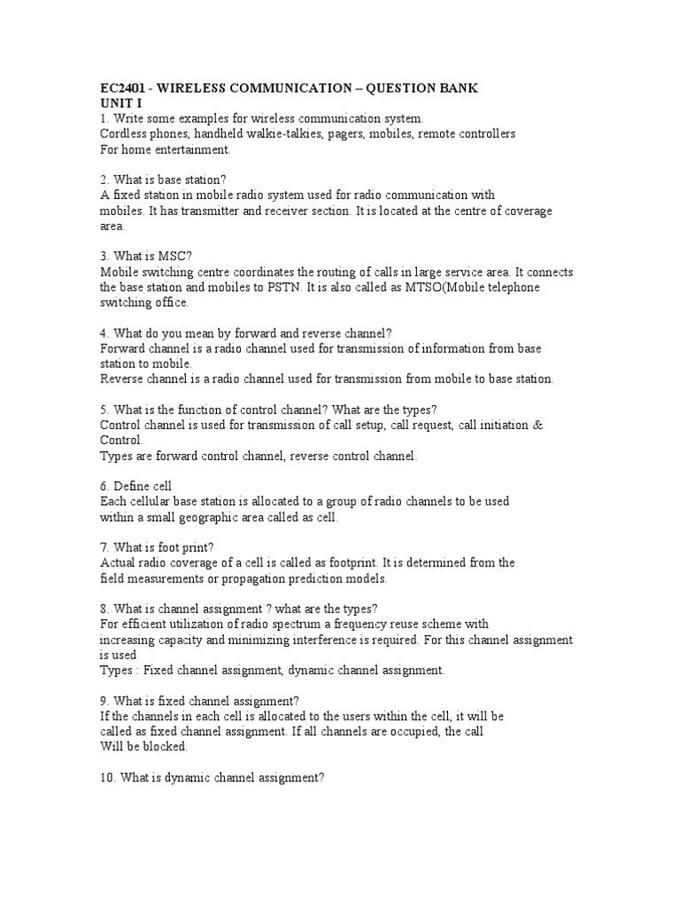 Wireless Communication 2 Marks | PDF | Modulation | Channel Access Method