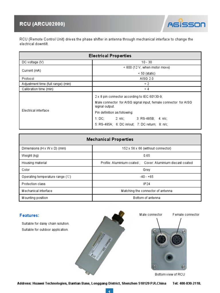 RCU Electrical Specifications and Features | PDF