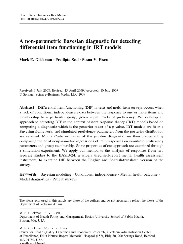 A Non-Parametric Bayesian Diagnostic For Detecting Differential Item Functioning in IRT Models ...