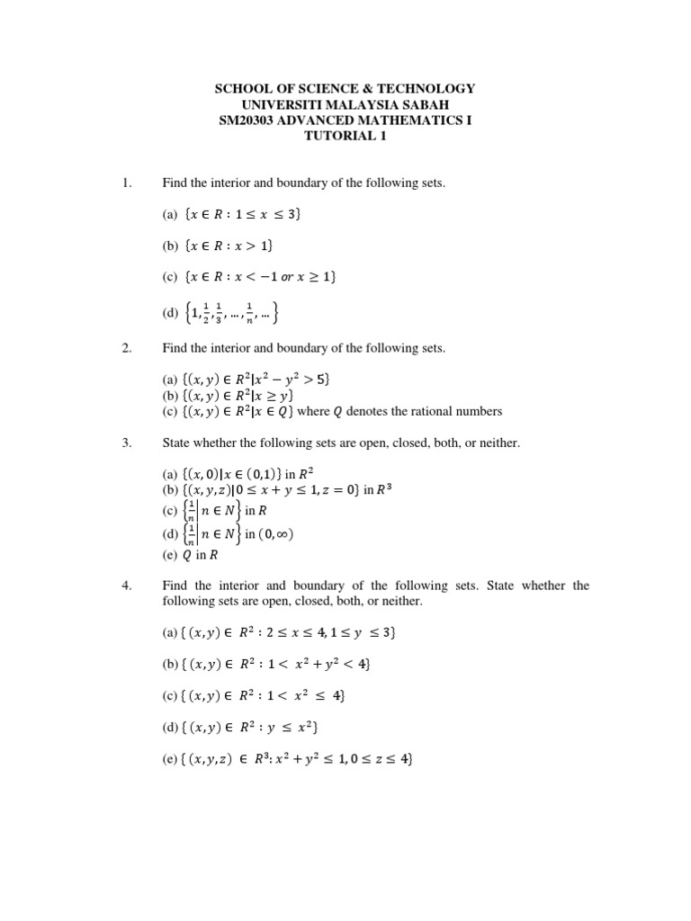 Advanced Mathematics I Tutorial 1 | PDF | Computers