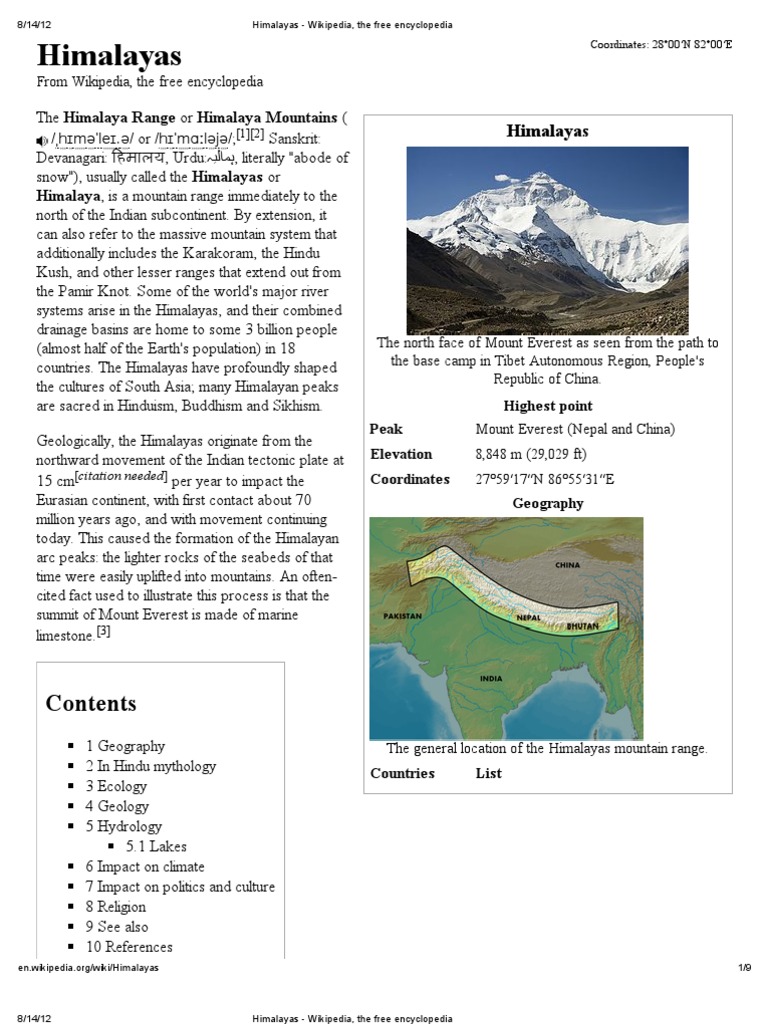 Himalayas - Wikipedia, The Free Encyclopedia | Himalayas | Earth & Life ...