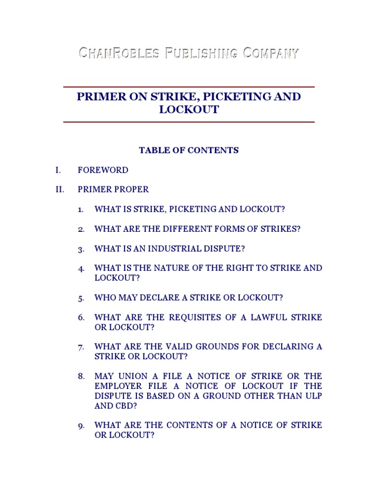 Primer On Strike Picketing and Lockout | PDF | Strike Action ...