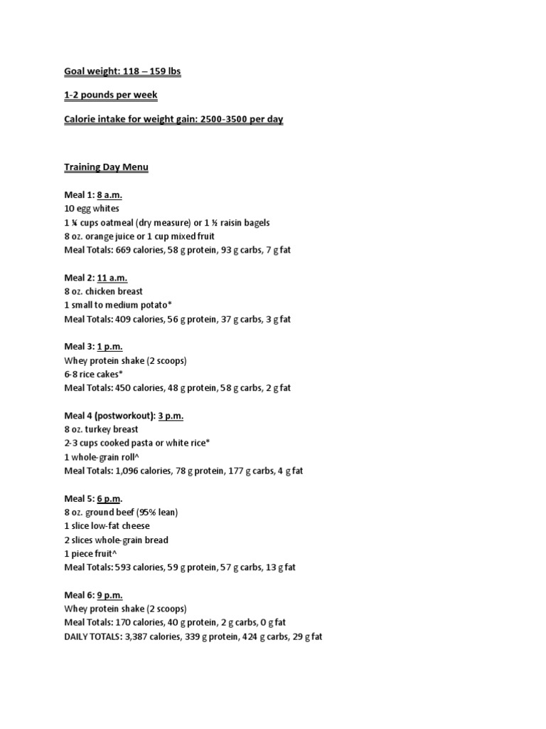 Weight Gain Meal & Workout Plan | PDF | Hamburgers | Foods