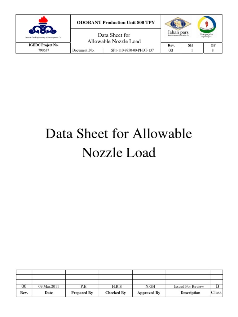 Data Sheet For Allowable Nozzle Load - SP1-110-9850-00-PI-DT | PDF ...
