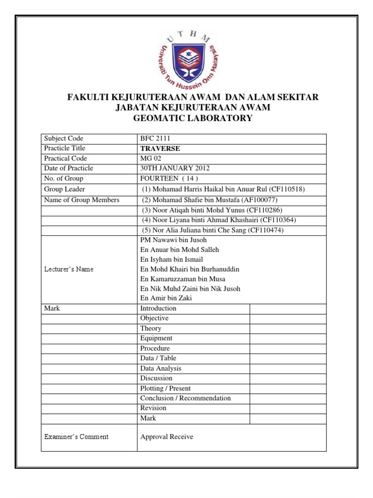 Report Traverse Pdf Pdf Surveying Earth Sciences