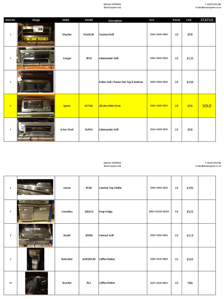 Reconditioned Catering Equipment List | PDF | Grilling | Home Appliance