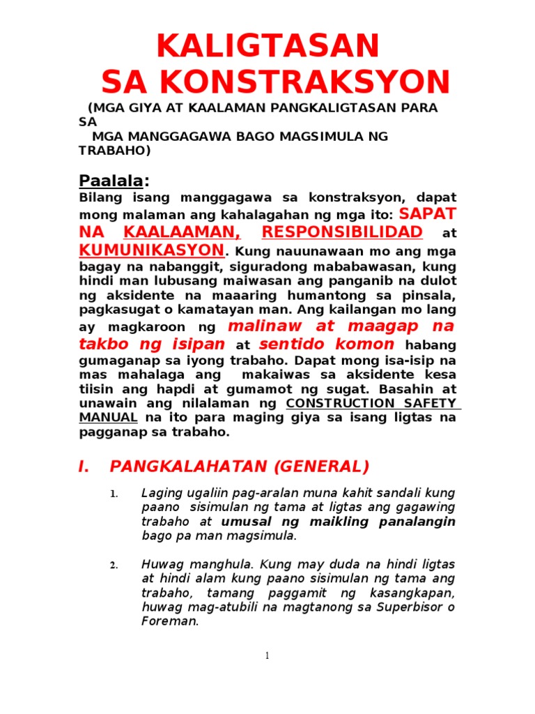 Const. Safety Manual-Tagalog | PDF