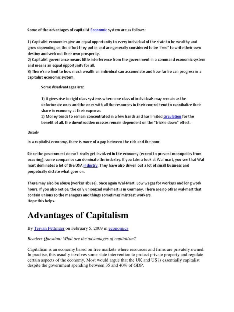 Advantages of Capitalism: Economic | PDF | Inflation | Capitalism