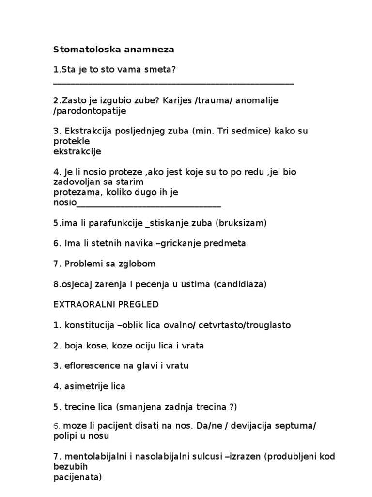 Stomatoloska Anamneza 1 | PDF