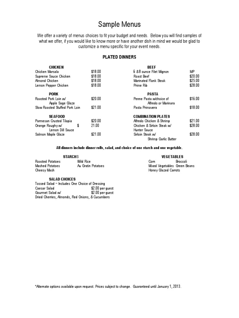 Banquet Menu | PDF | Salad | Food And Drink Preparation