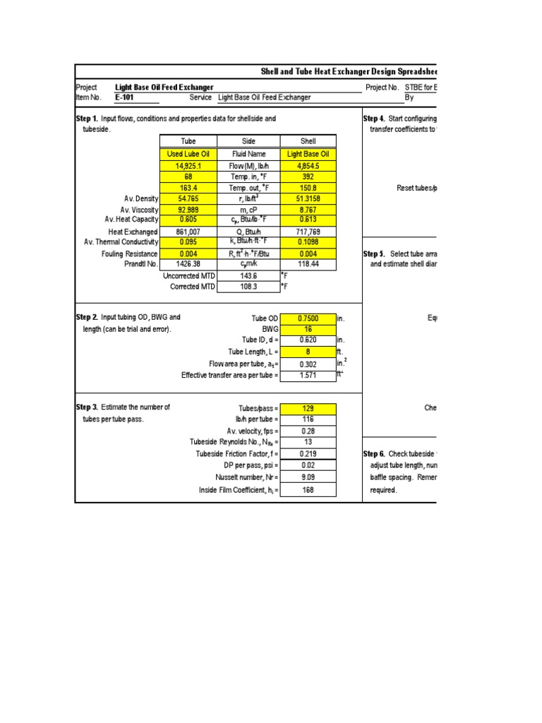 Shell and Tube Heat Exchanger Spreadsheet | Heat Exchanger | Continuum ...
