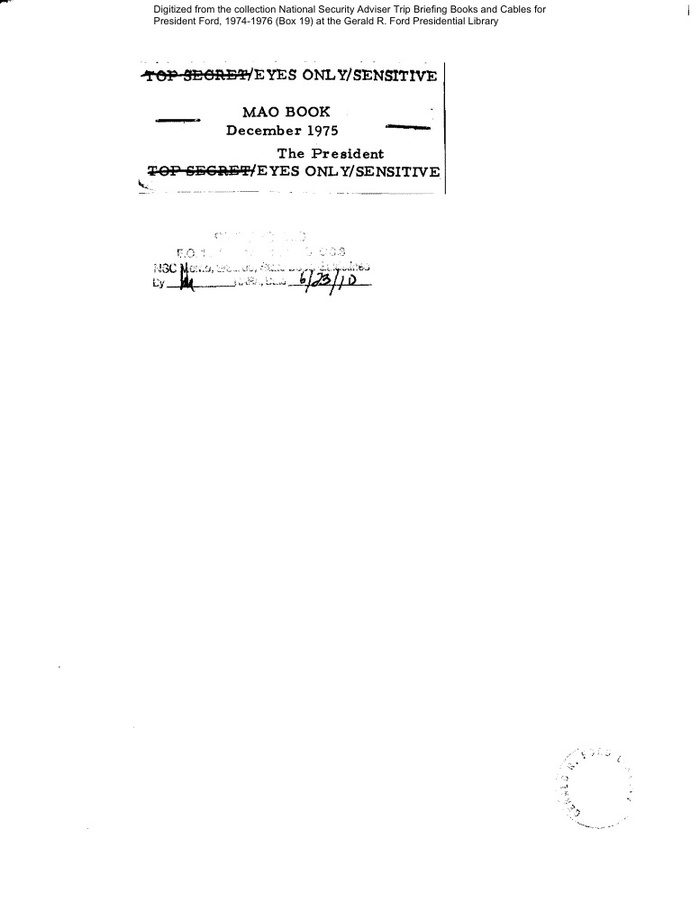 !Ft30Rl3Weyes Onl Y/Sensitive: Mao Book December 1975 The President ...