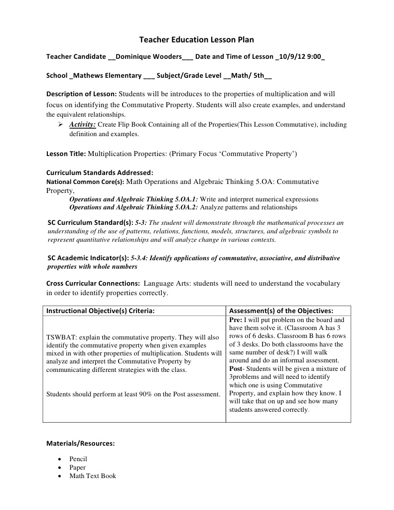 5th Grade Math: Commutative Property Lesson | PDF | National Council Of ...