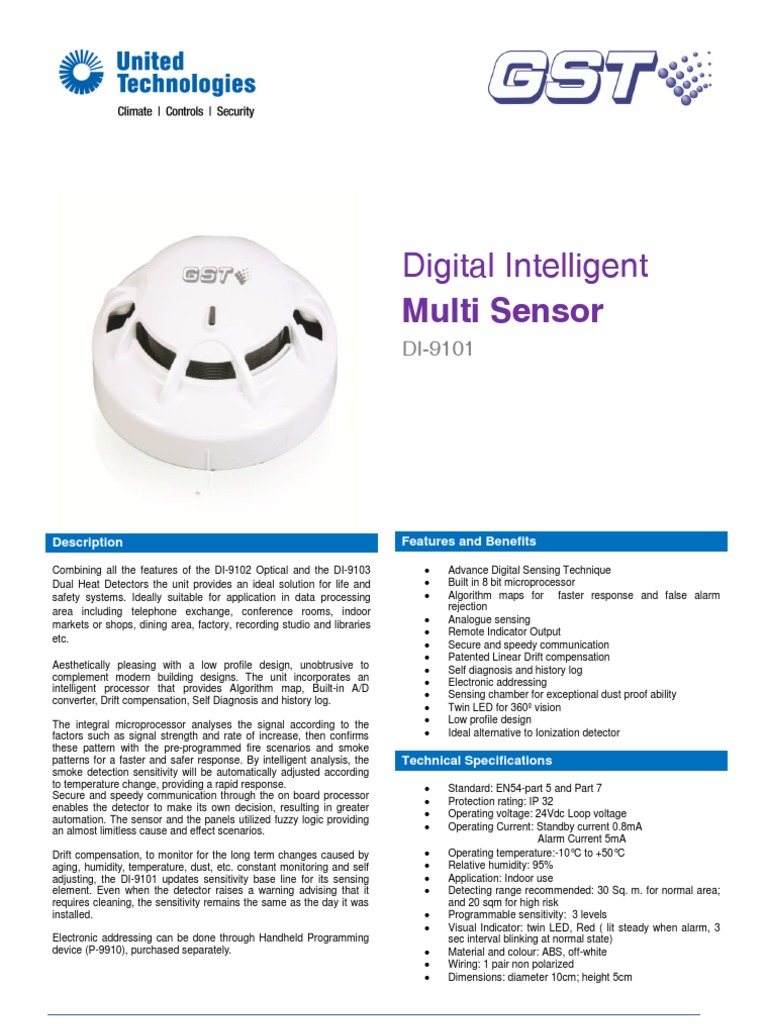 Smoke Detector Data Sheet Model DI-9101 | PDF | Sensor | Electrical Wiring