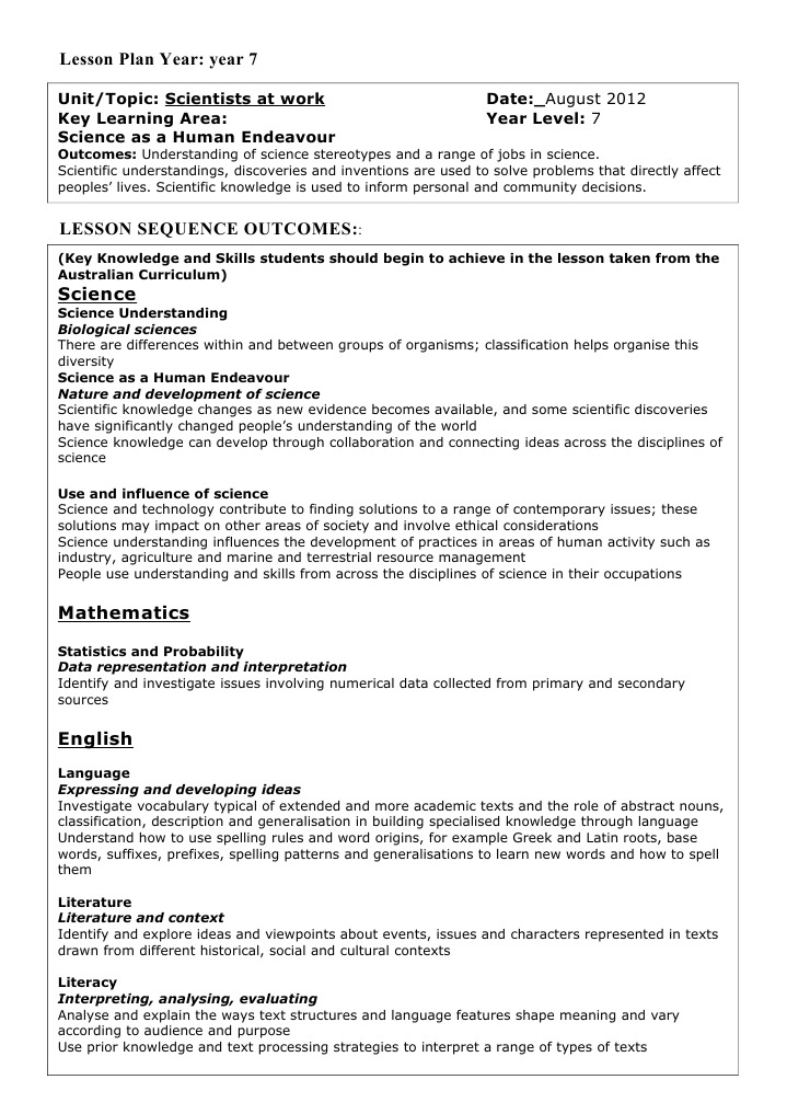 Lesson Plan Year 7 Science Fields | PDF | Science | Knowledge