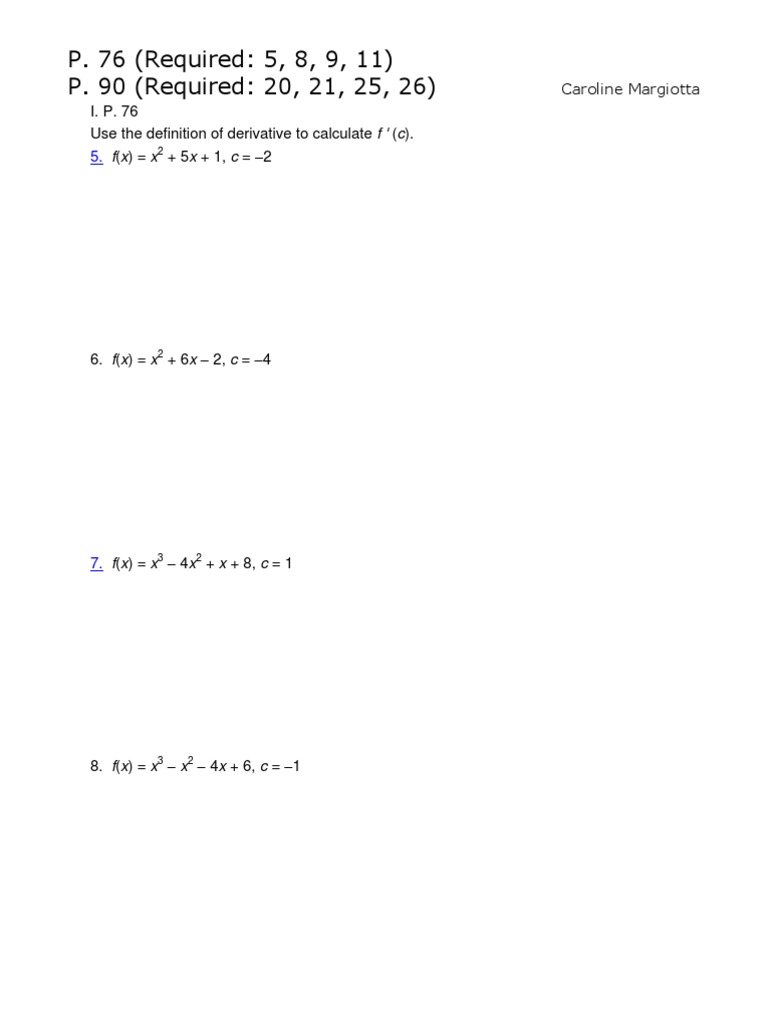 AP Calculus Chapter 3 Homework | PDF | Velocity | Derivative