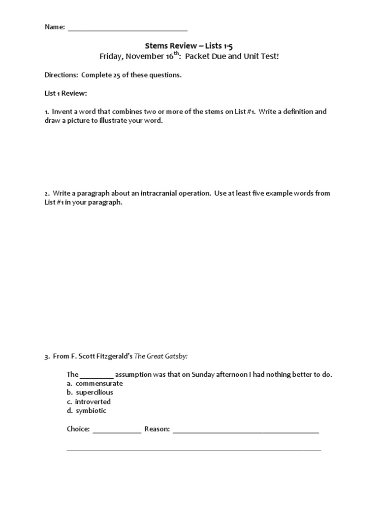 Vocabulary Stems Study Guide | PDF | English Language Literature | Novels