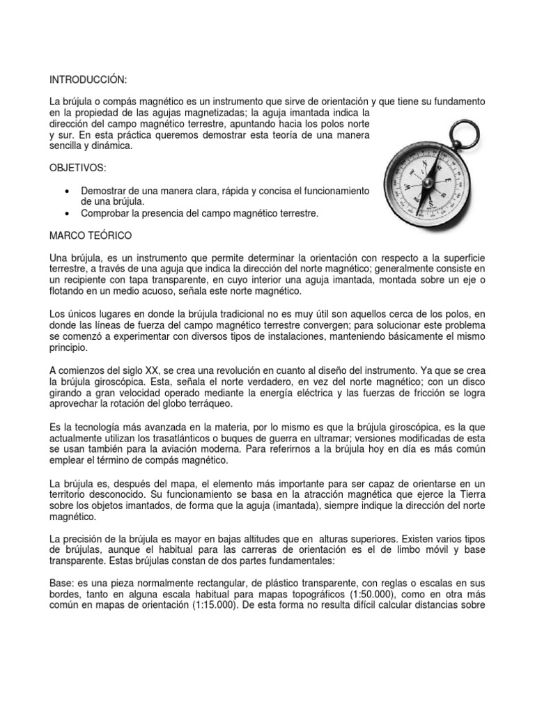 Funcionamiento y partes de la brújula | PDF | Imán | Brújula