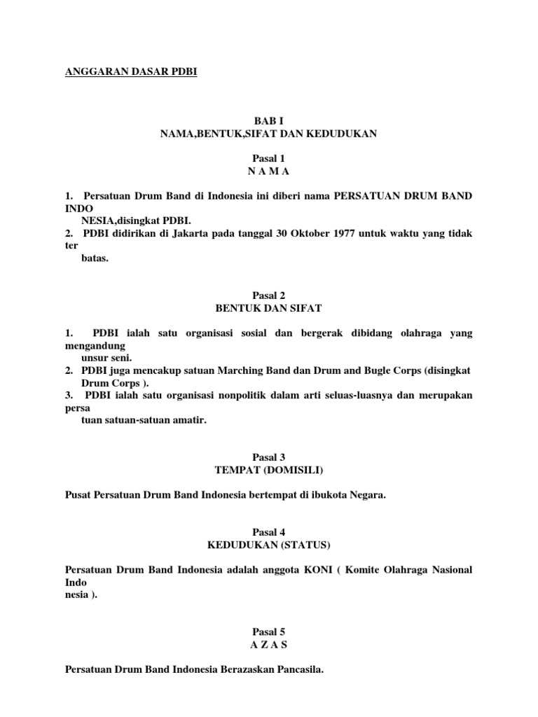 Anggaran Dasar Pdbi | PDF