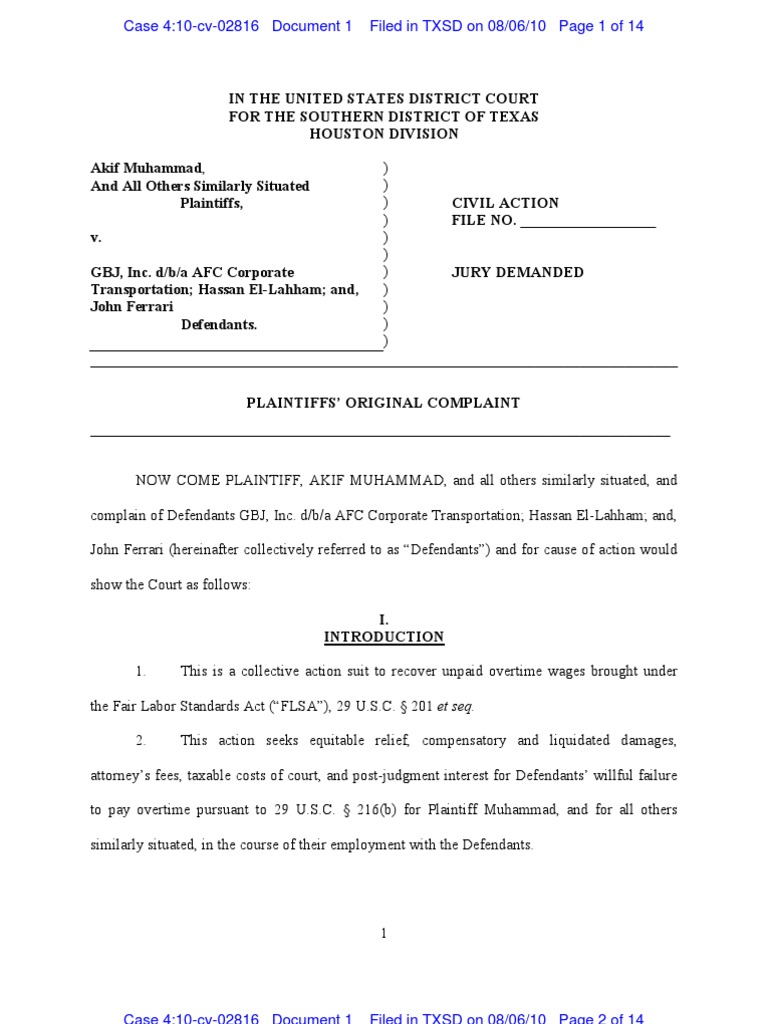 Muhammed VS, GBJ Inc. Dba AFC Corporate Transportation - Fed Wage ...