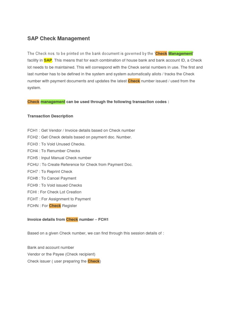 SAP Check Management | PDF | Cheque | Payments