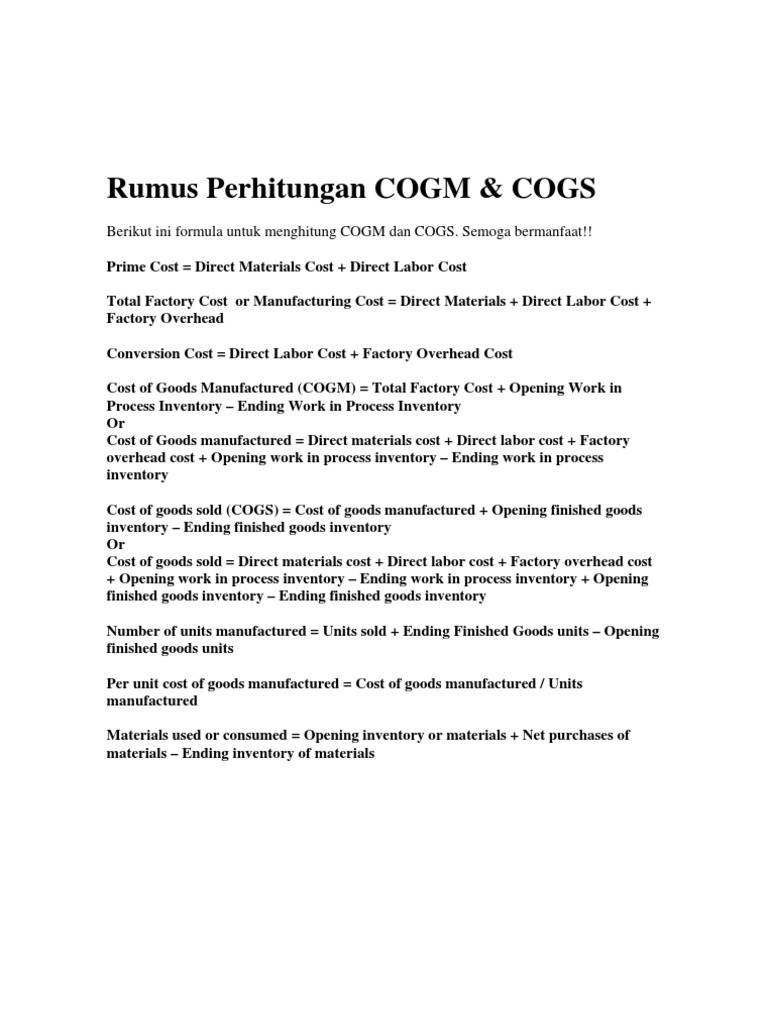 Rumus Perhitungan Cogm And Cogs