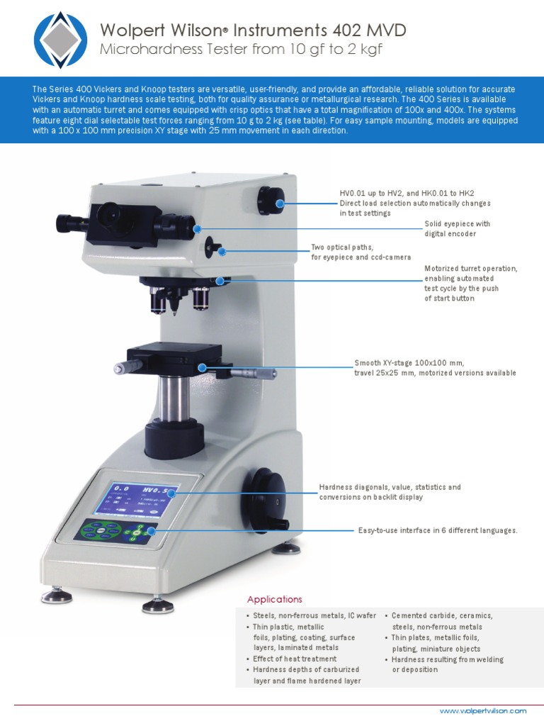 Vickers and Kno Op 402 MVD | PDF | Hardness | Materials Science