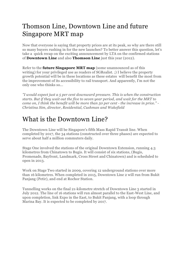 Thomson Line Downtown Line and Future Singapore MRT Map | PDF ...