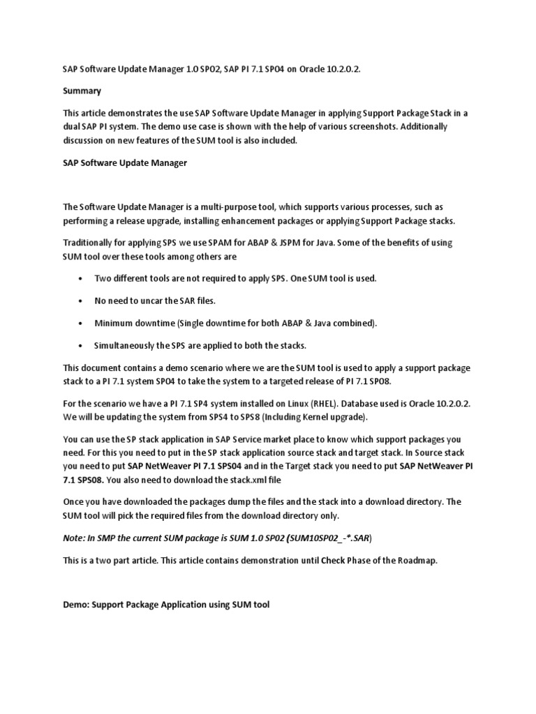 SAP Software Update Manager Tool - SPS Update Demo | PDF | Web Browser ...