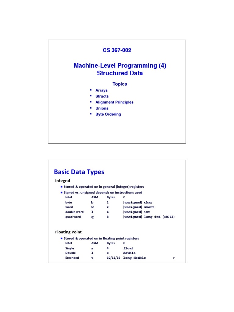 Basic Data Types: Machine-Level Programming (4) Structured Data | PDF | Array Data Structure ...