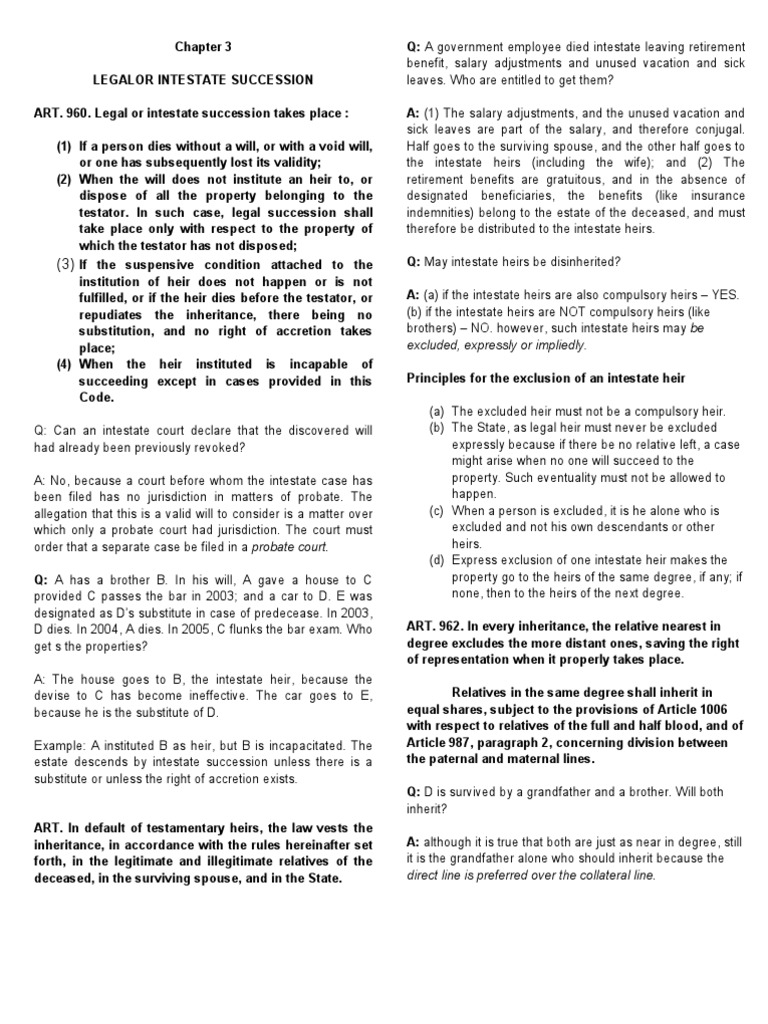 Succession Notes | PDF | Intestacy | Will And Testament