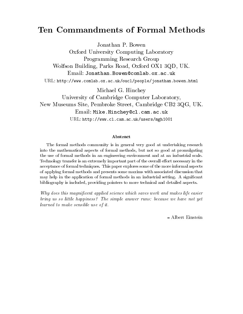 Ten Commandments of Formal Methods: Jonathan - Bowen@comlab - Ox.ac ...