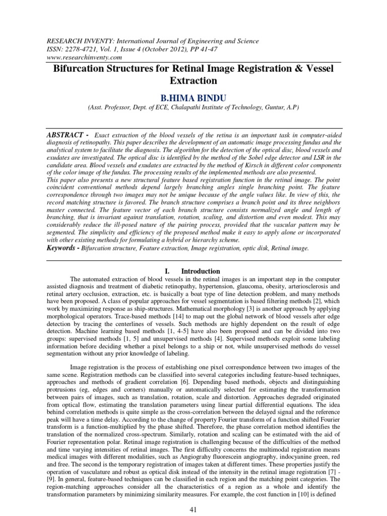 Bifurcation Structures For Retinal Image Registration & Vessel Extraction | PDF | Retina ...