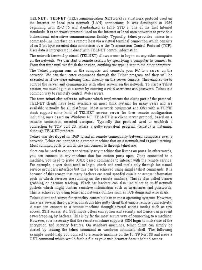 Telnet | Download Free PDF | Computer Terminal | Transmission Control Protocol