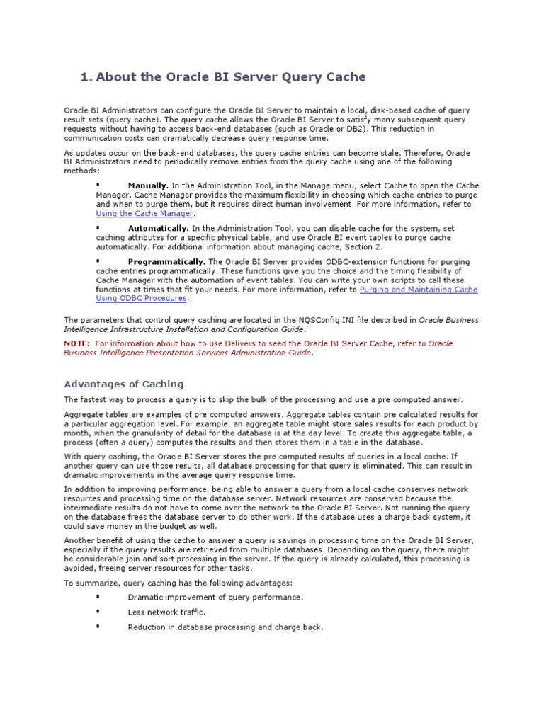 Oracle BI Server Query Cache | PDF | Oracle Database | Cache (Computing)