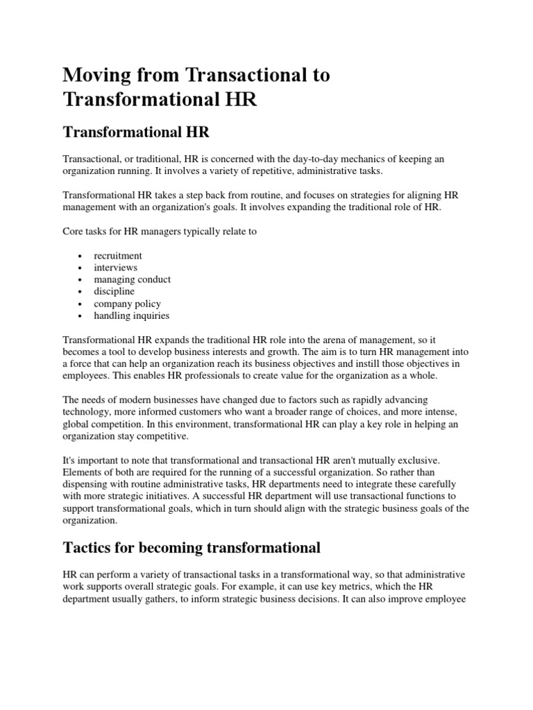 Moving From Transactional To Transformational HR | PDF | Recruitment ...