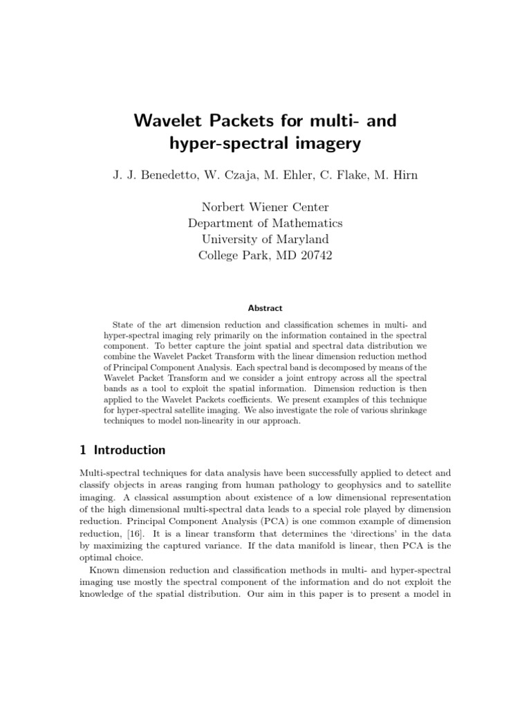 Wavelet Packets For Multi-And Hyper-Spectral Imagery | PDF | Principal ...