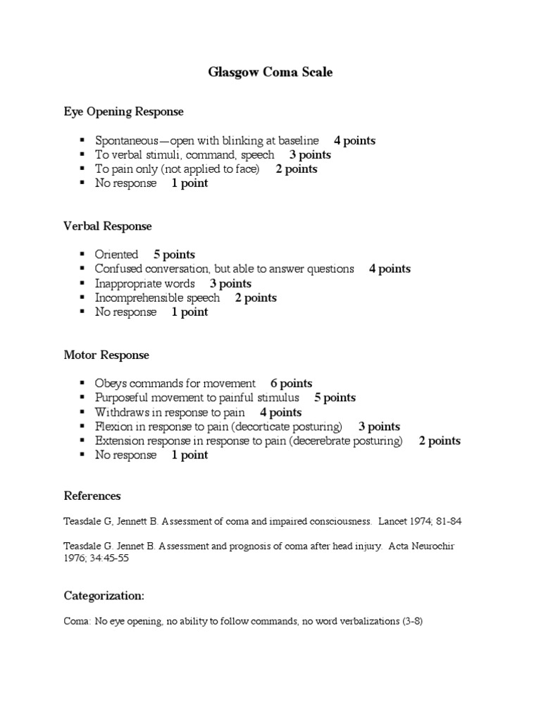 Glasgow Coma Scale | PDF | Coma | Pain