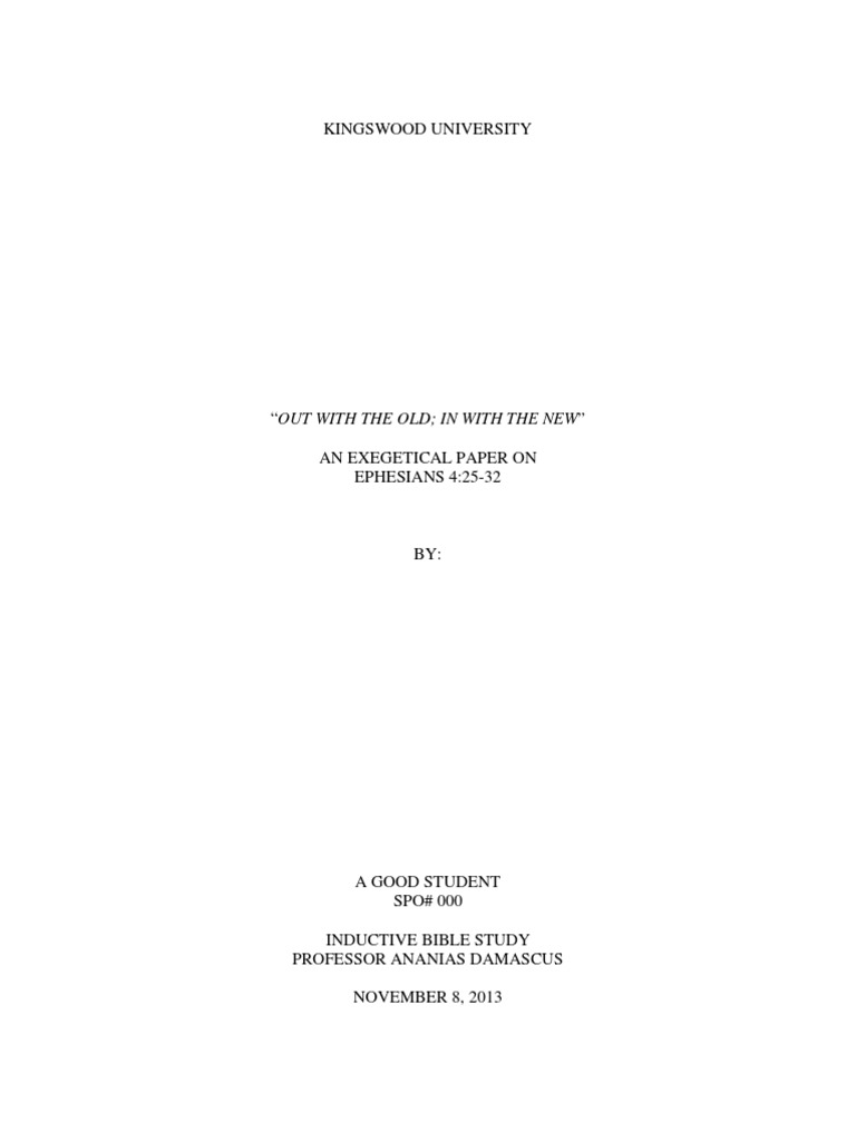 Sample Exegesis Paper for IBS | Epistle To The Ephesians | Anger