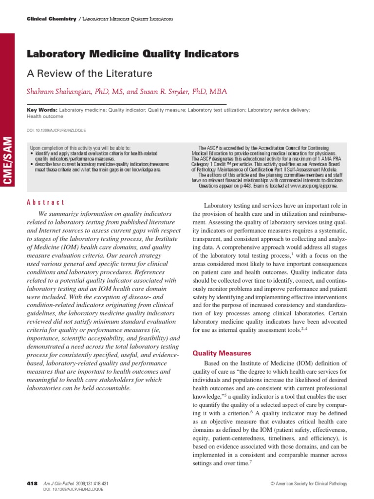 Laboratory Medicine Quality Indicators | PDF | Evidence Based Medicine ...