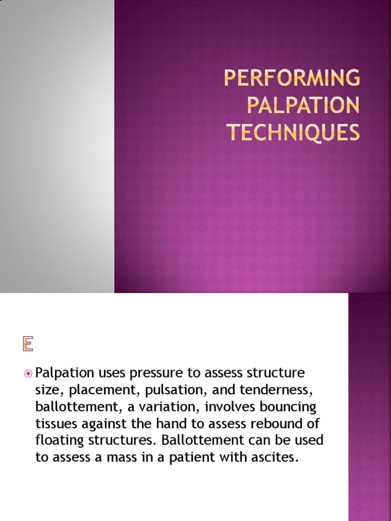 Ballottement and Palpation Techniques | PDF | Hand | Musculoskeletal System