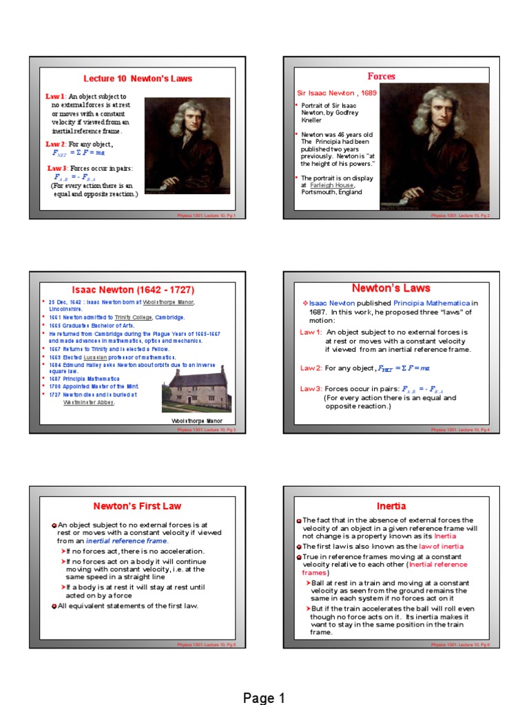 Lecture 10 | PDF | Isaac Newton | Inertia