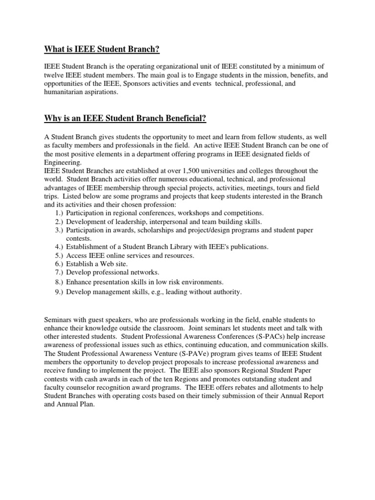 Benefits of IEEE Student Branches | PDF | Institute Of Electrical And ...
