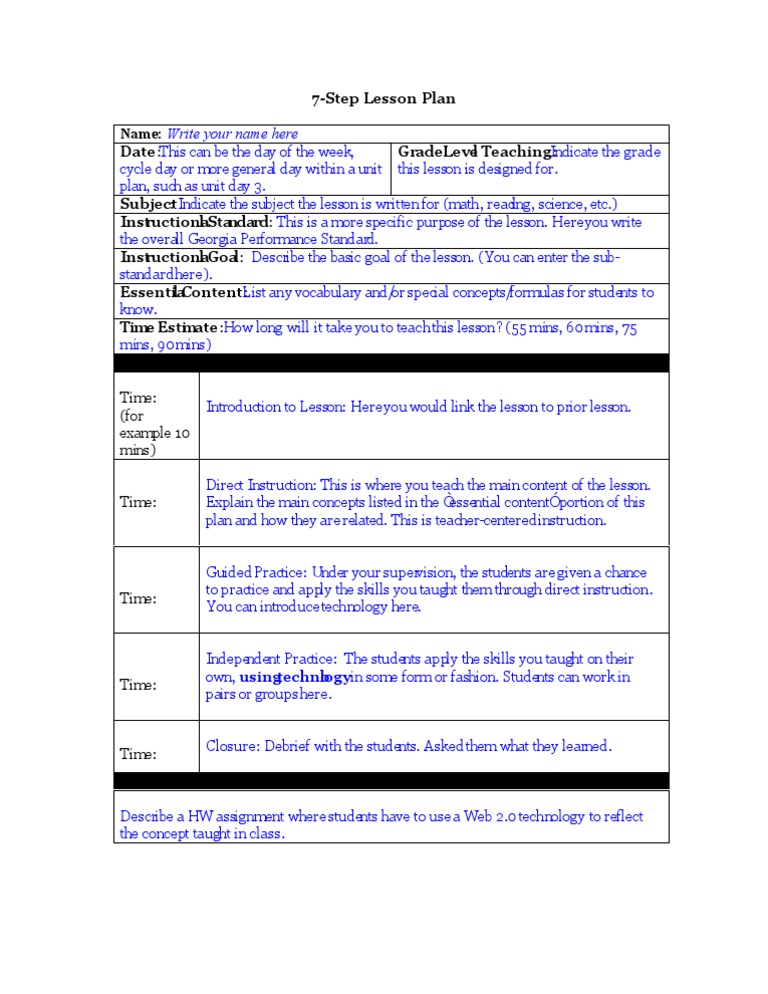 7-Step Lesson Plan Template | PDF | Lesson Plan | Education Theory