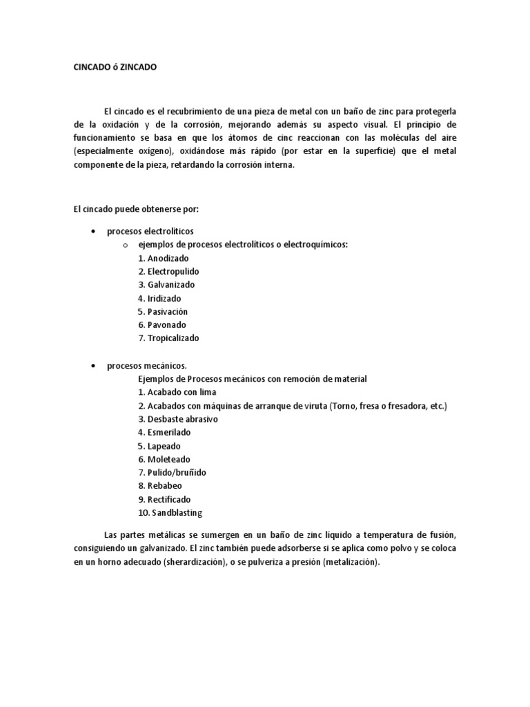 Métodos de Cincado y Protección Metálica | PDF | Oxígeno | Zinc