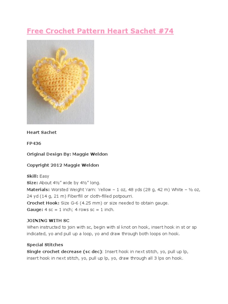 Free Crochet Pattern Heart Sachet | PDF | Crochet | Woven Fabrics