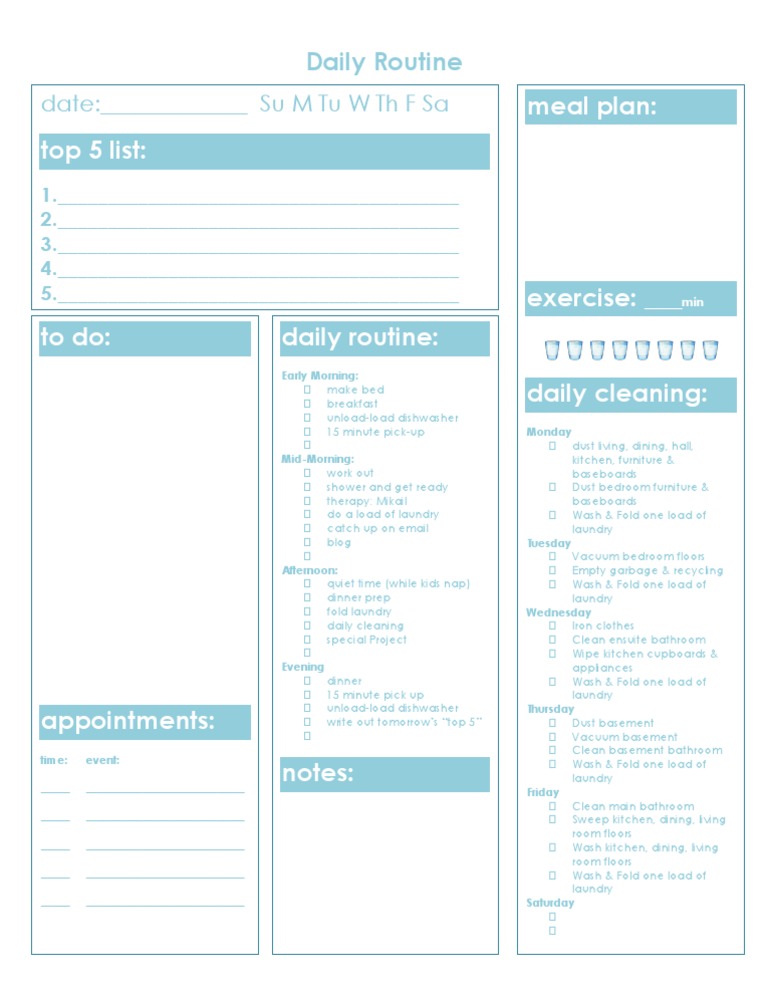 Meal Plan: Top 5 List:: Daily Routine | PDF